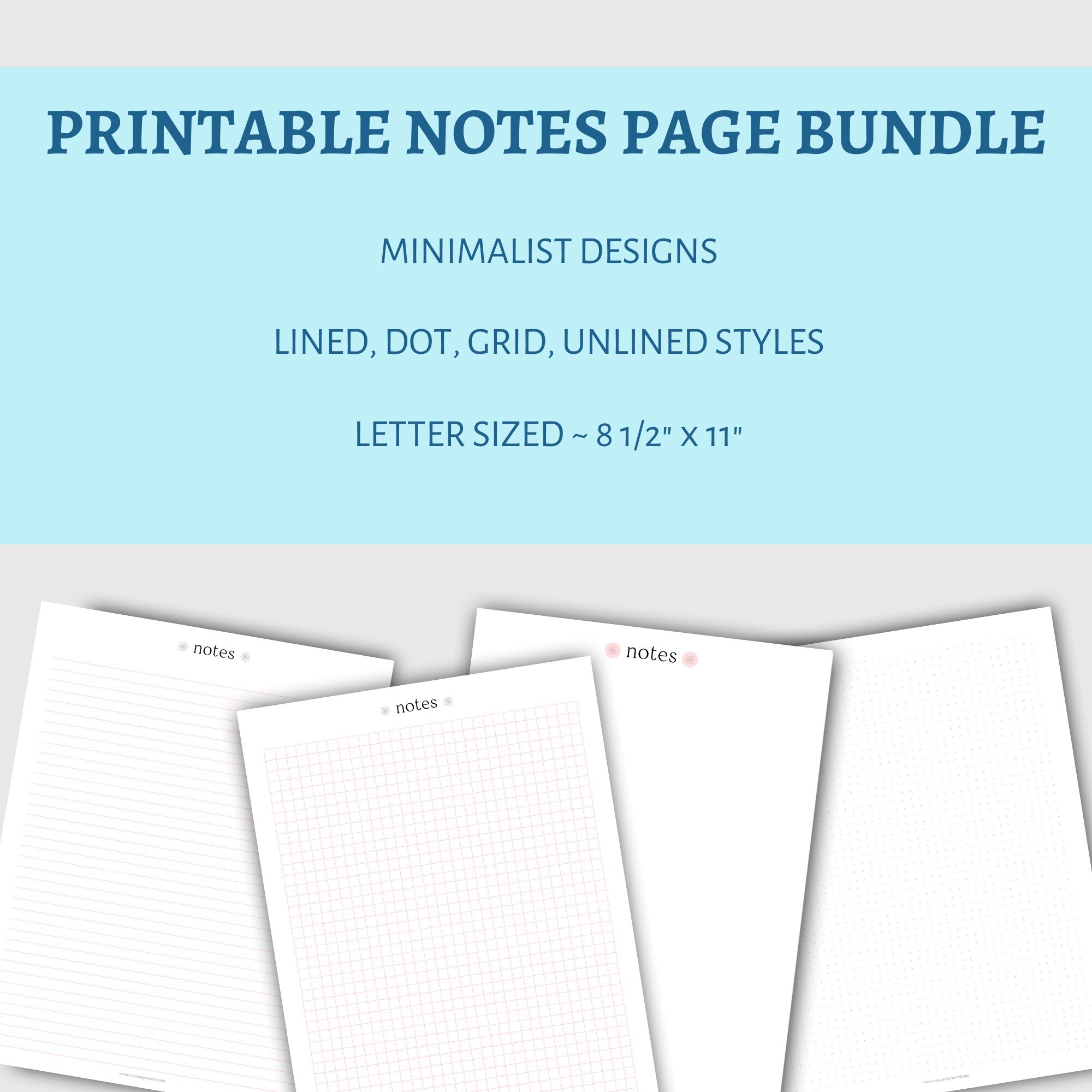 Printable Note Page Bundle / Lined Note Paper / Minimalist Printable ...
