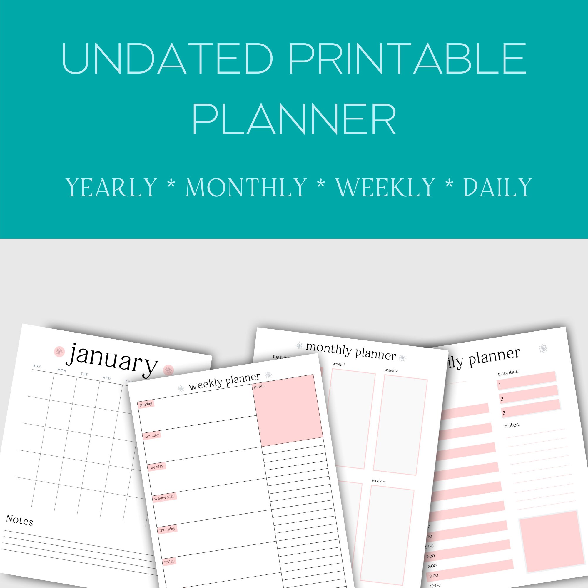 Undated Planner Printable Undated Weekly Planner Undated Daily Planner ...