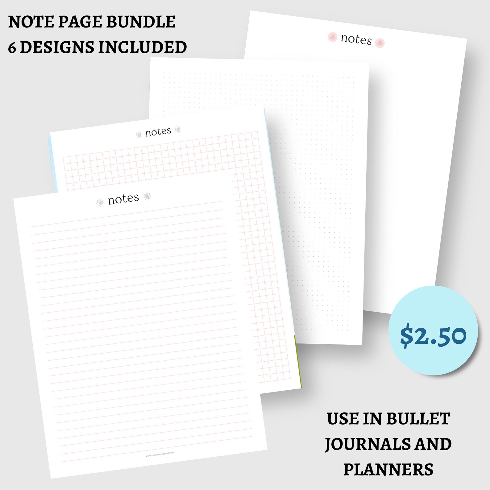Printable Note Page Bundle / Lined Note Paper / Minimalist Printable ...