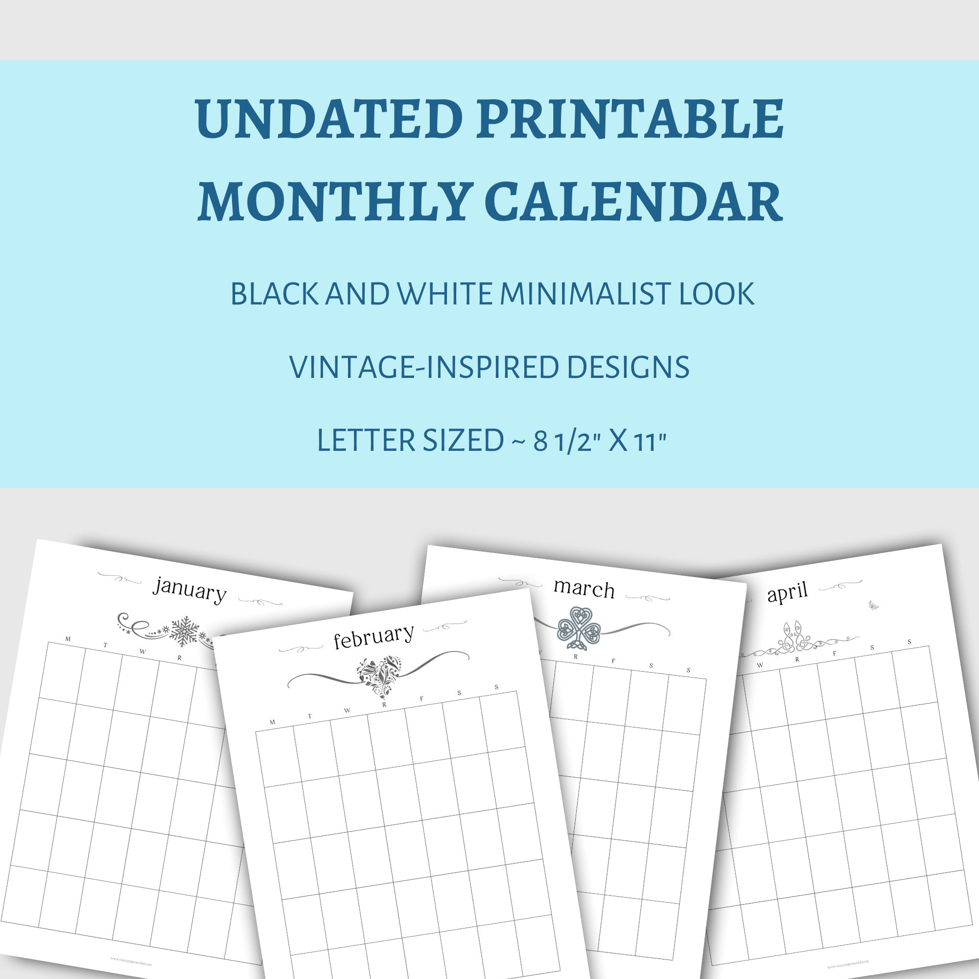 Printable Undated Monthly Calendar - Etsy
