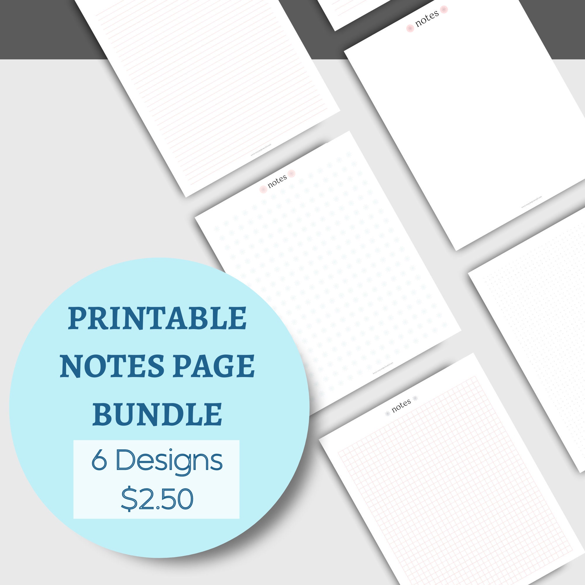 Printable Note Page Bundle / Lined Note Paper / Minimalist Printable ...