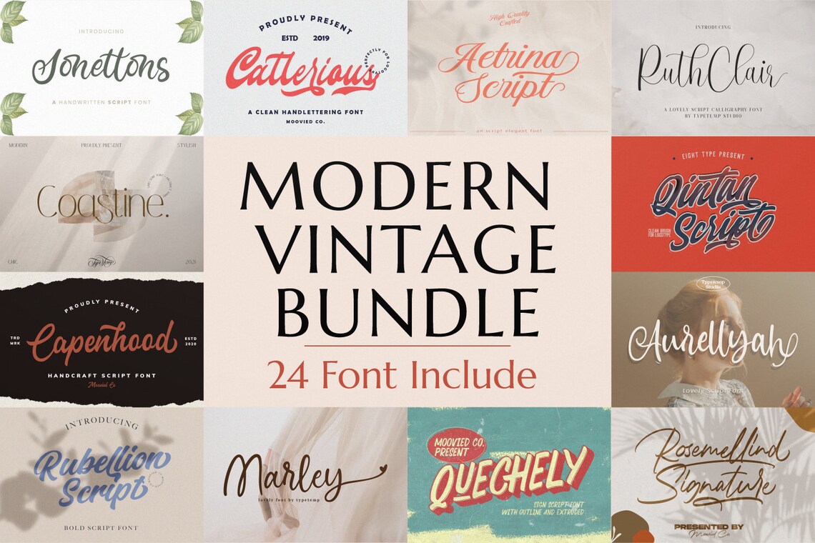 Modern Vintage Bundle Font Best Seller Retro Font, Wedidng Font Modern ...