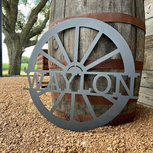 Wagon Wheel Monogram - Personalized Sign - Sheet Metal - Etsy