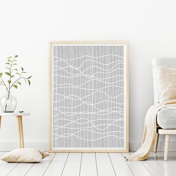 Abstrakte gewellte Linie Kunst minimalistische Streifen und | Etsy