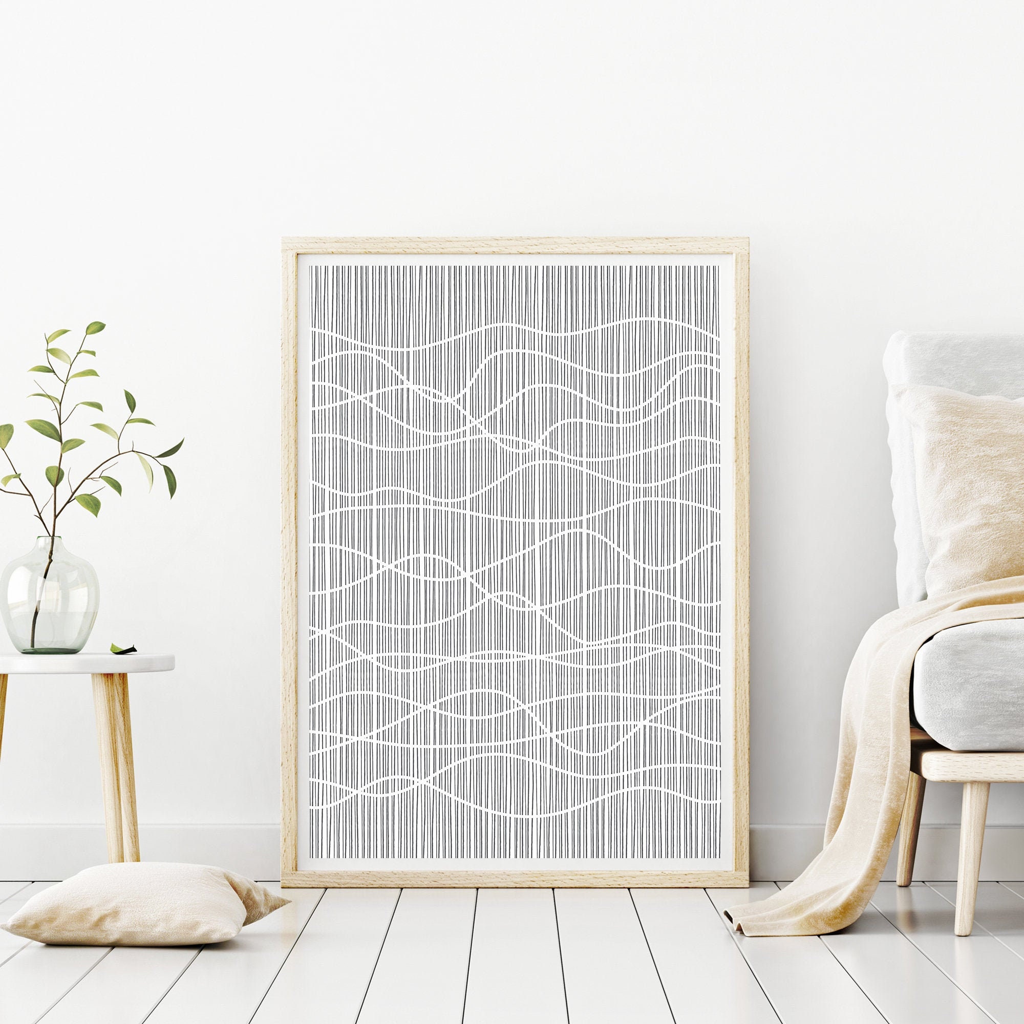 Abstrakte gewellte Linie Kunst, minimalistische Streifen und Wellen ...