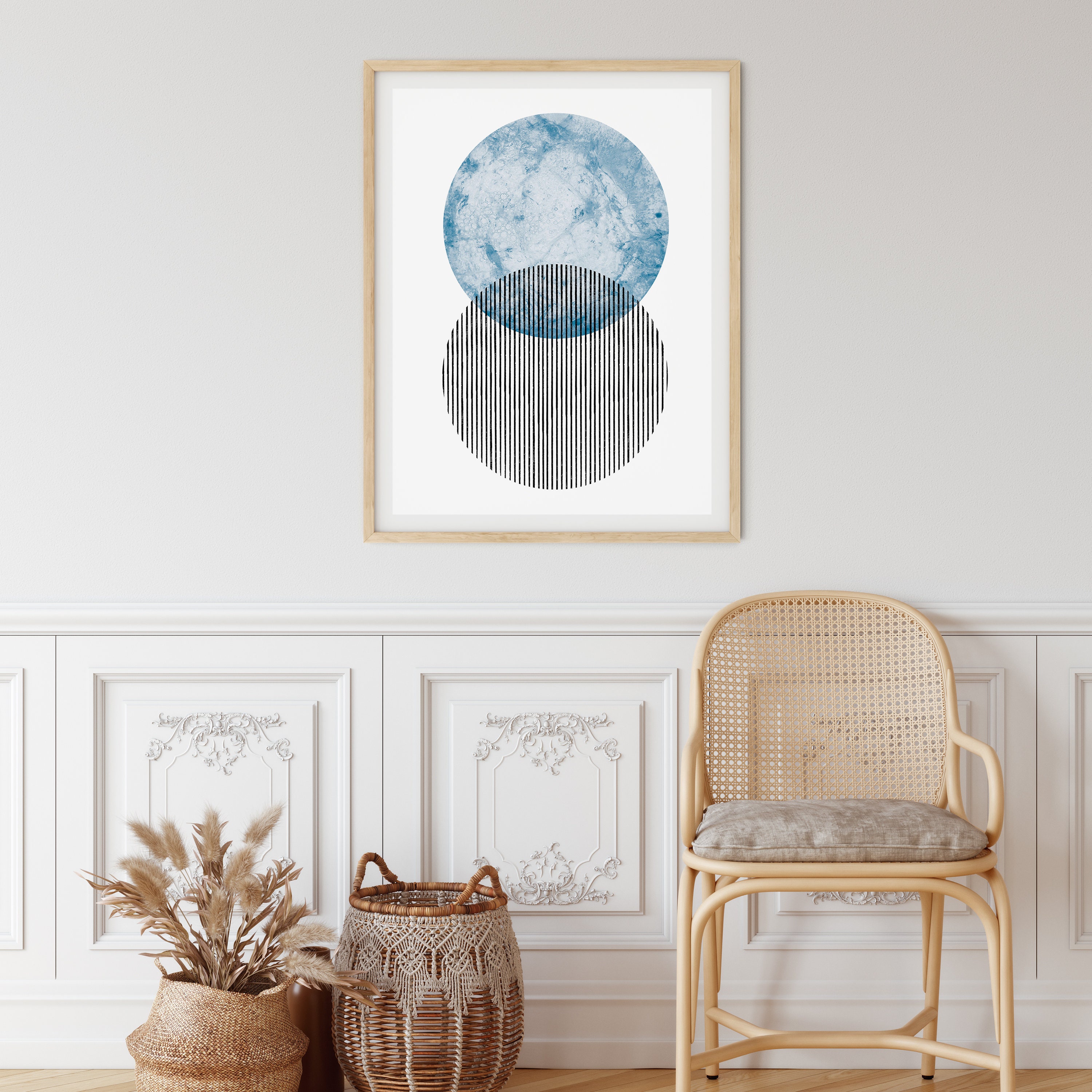 Indigo Blue Wall Art, Modern Abstract Circles and Lines, Turquoise ...