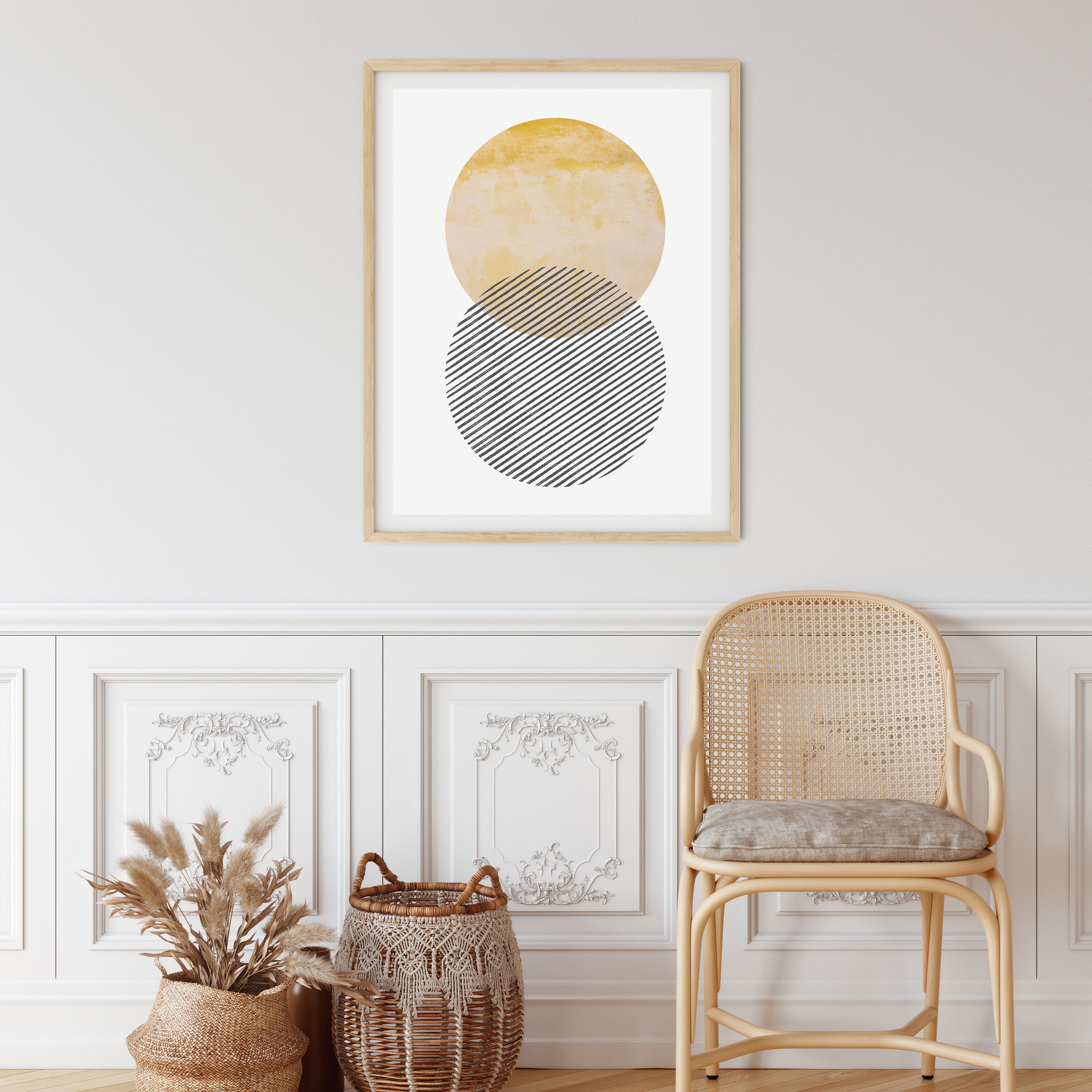 Impression d’art de cercle jaune, art de cercles et de lignes, abstrait ...