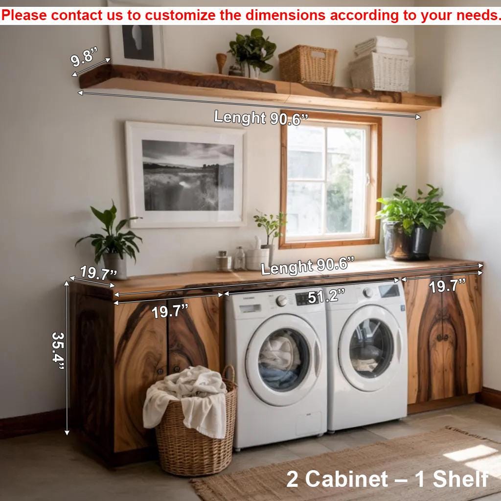 Rustic Wood Laundry Cabinet for Washer and Dryer With Natural Shelf ...