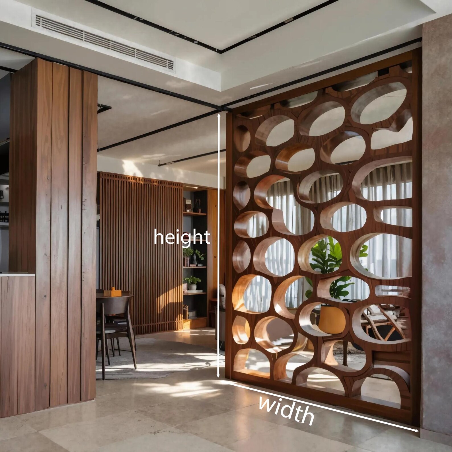 Modern Organic Wood Room Divider for Living and Dining With Sculptural ...
