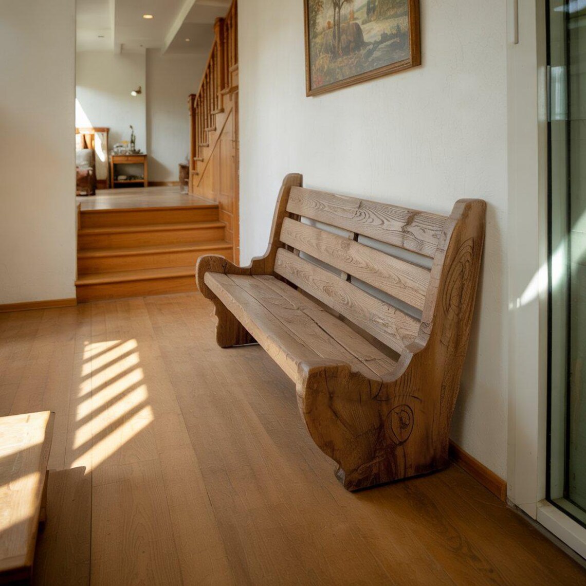 Handcrafted Rustic Solid Wood Bench - Natural Log Seating for Home ...