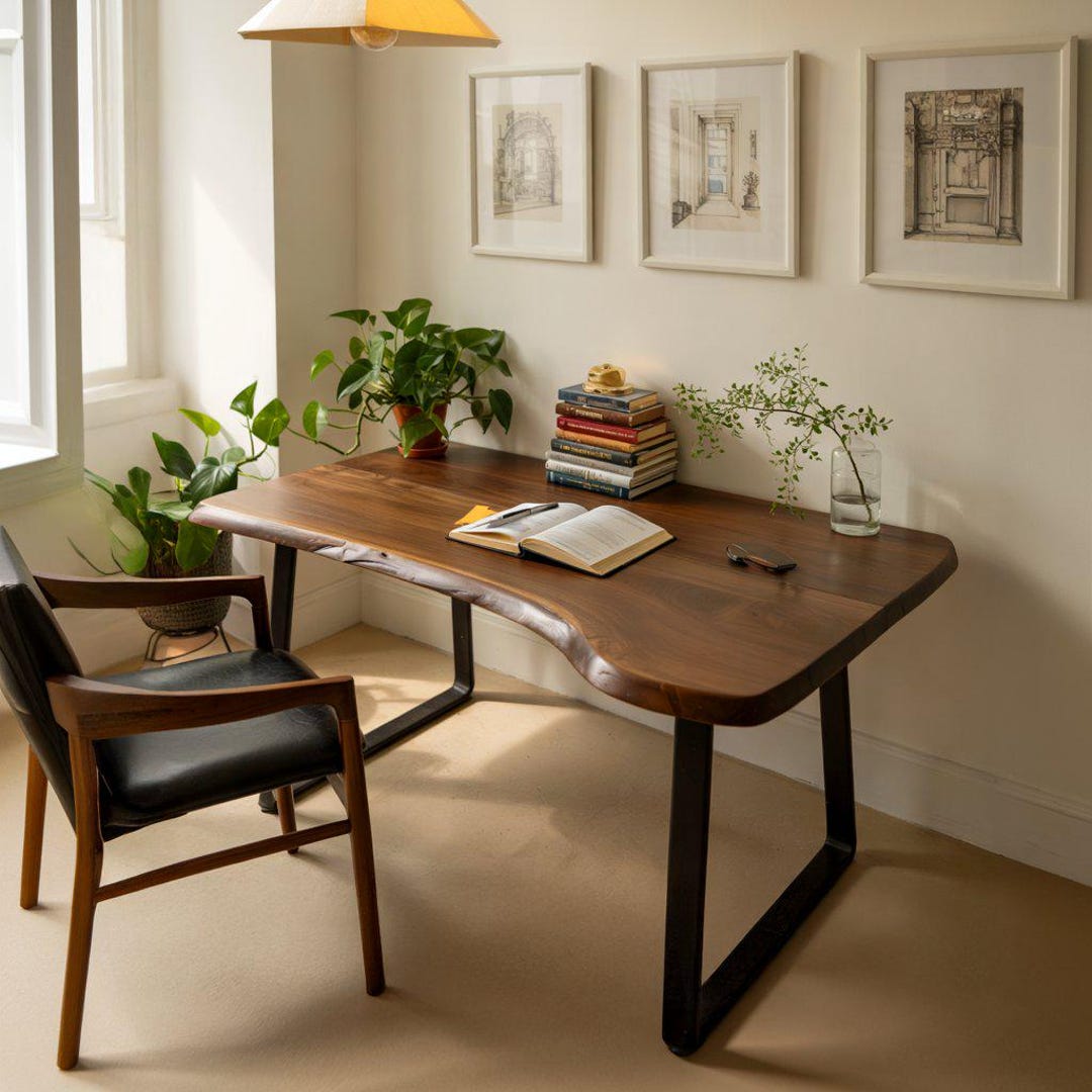 Handcrafted Live Edge Writing Desk With Sleek Metal Legs for Home ...