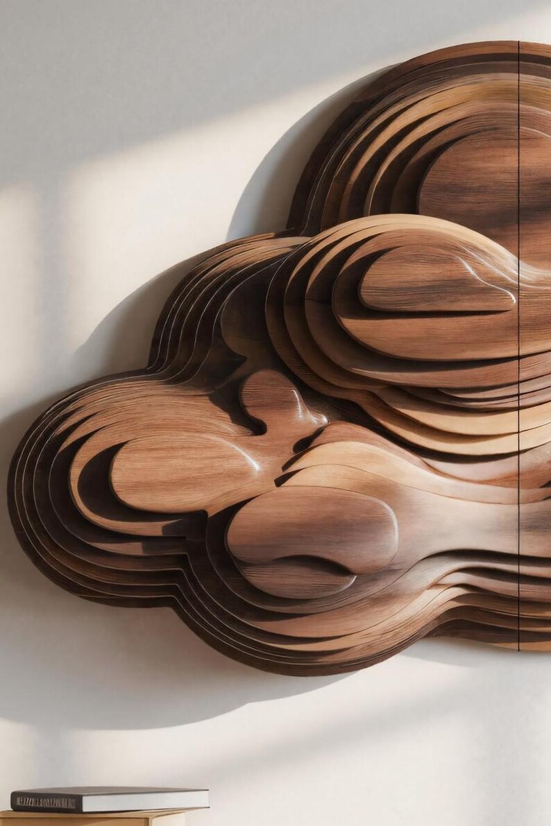 Layered Wood Cloud Wall Sculpture: Modern Carved Art Panel - Etsy