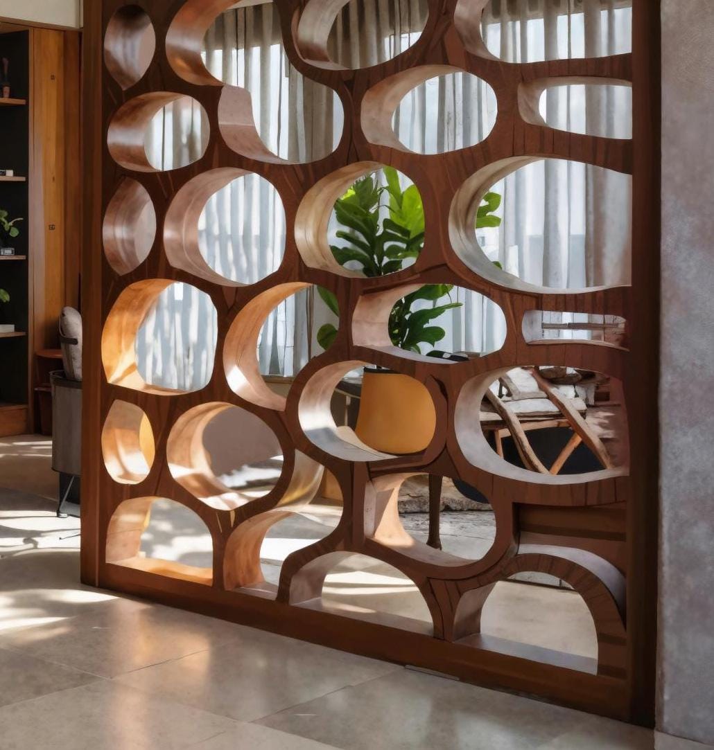 Modern Organic Wood Room Divider for Living and Dining With Sculptural ...