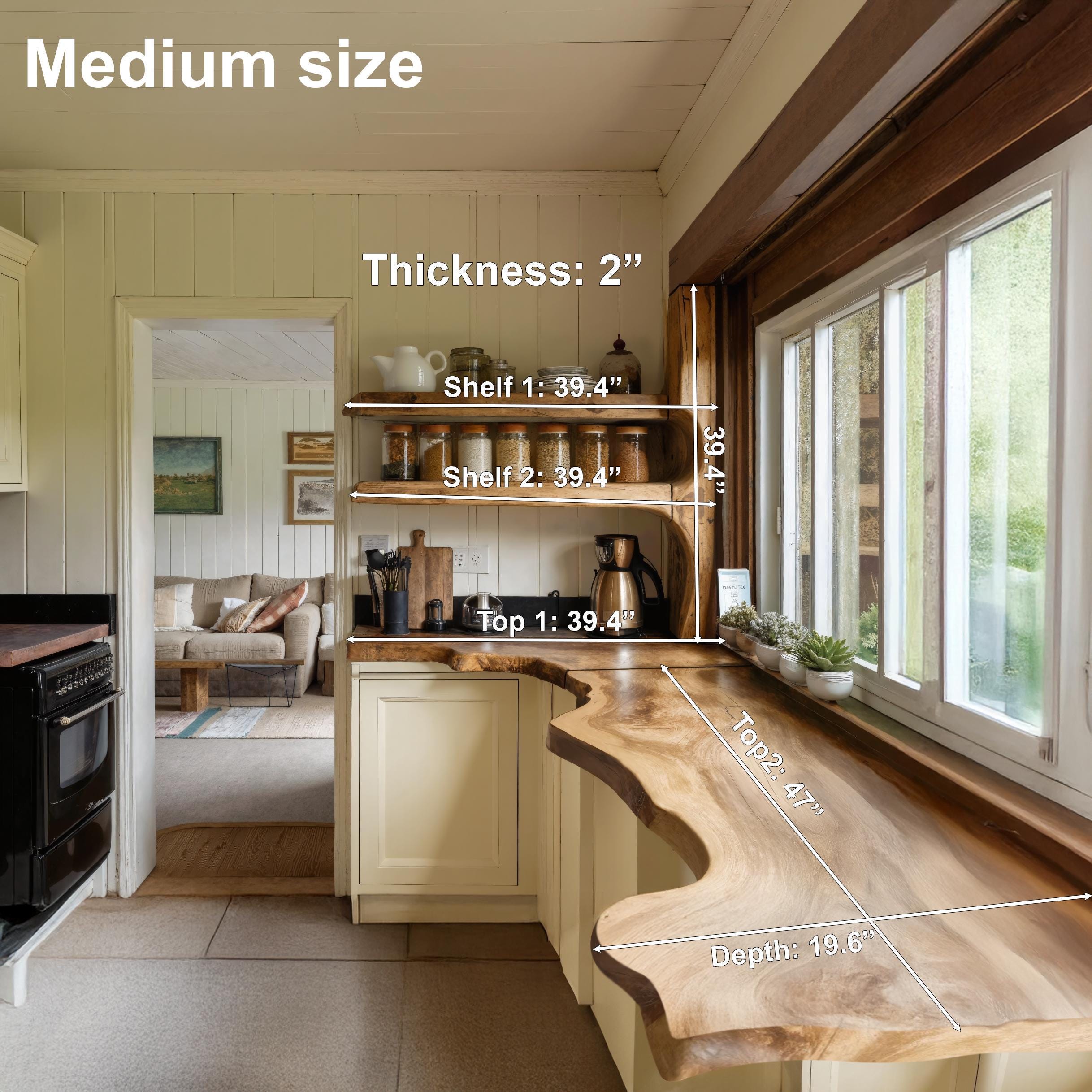 Rustic Handmade Live Edge Kitchen Counter and Floating Shelves for Cozy ...