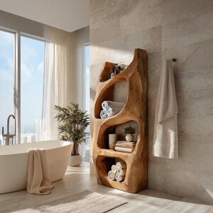 Handcrafted Natural Wood Bathroom Shelf: Modern Spa Storage - Etsy