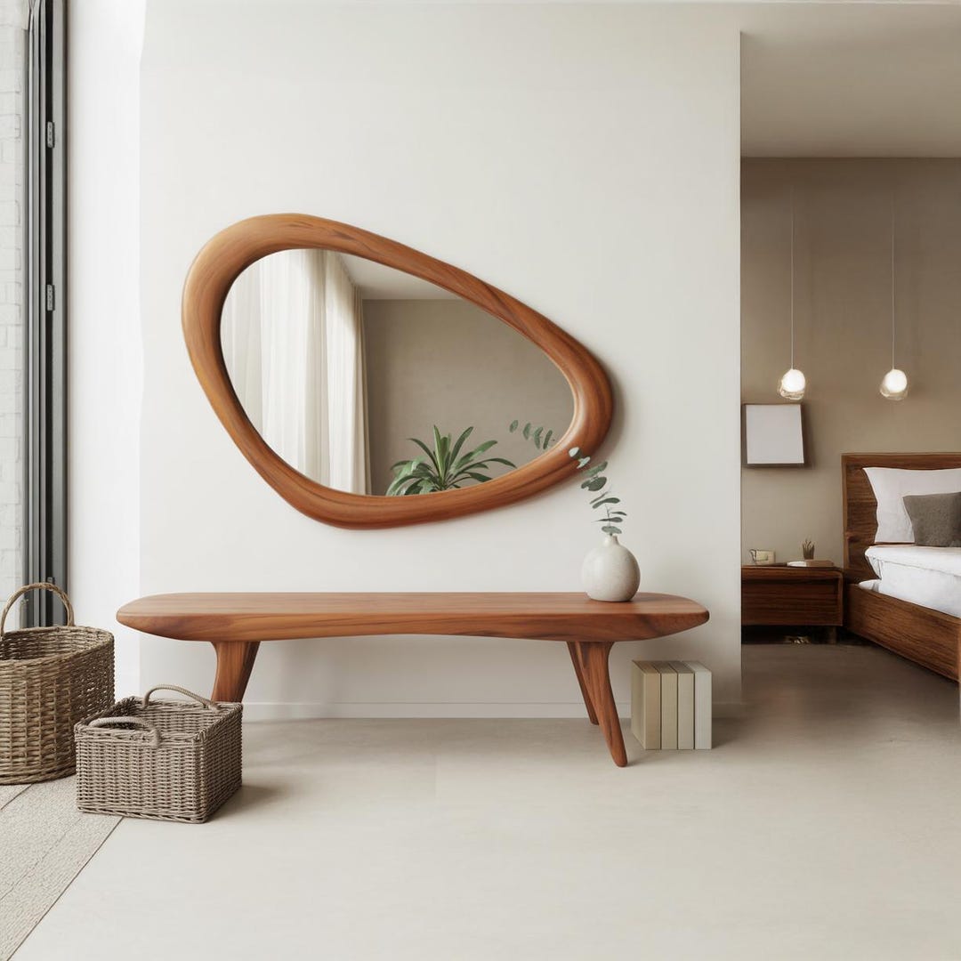 Contemporary Organic Bench for Entryway Bedroom or Living Room Seating ...