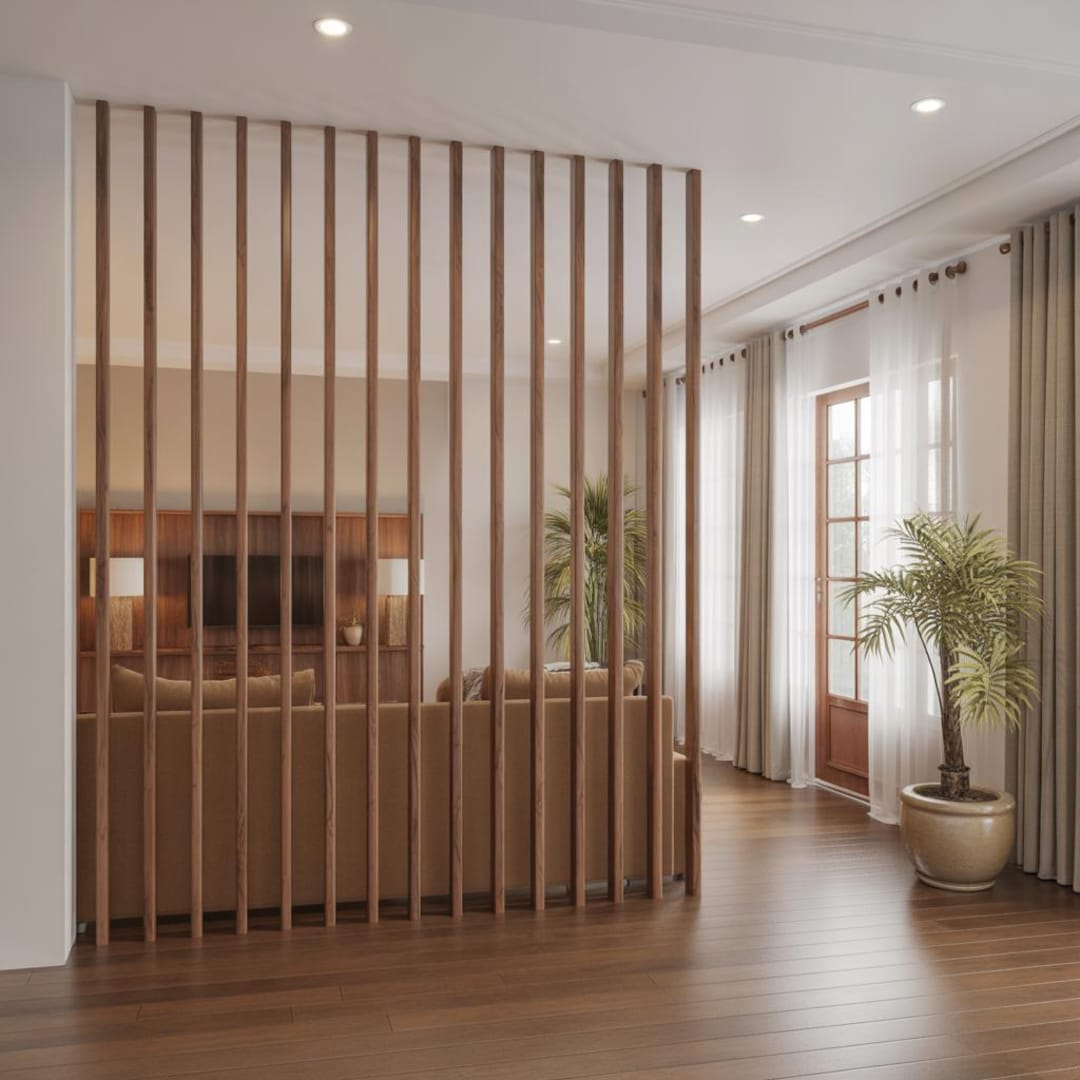 Modern Vertical Wood Slat Room Divider for Living Room Open Space ...