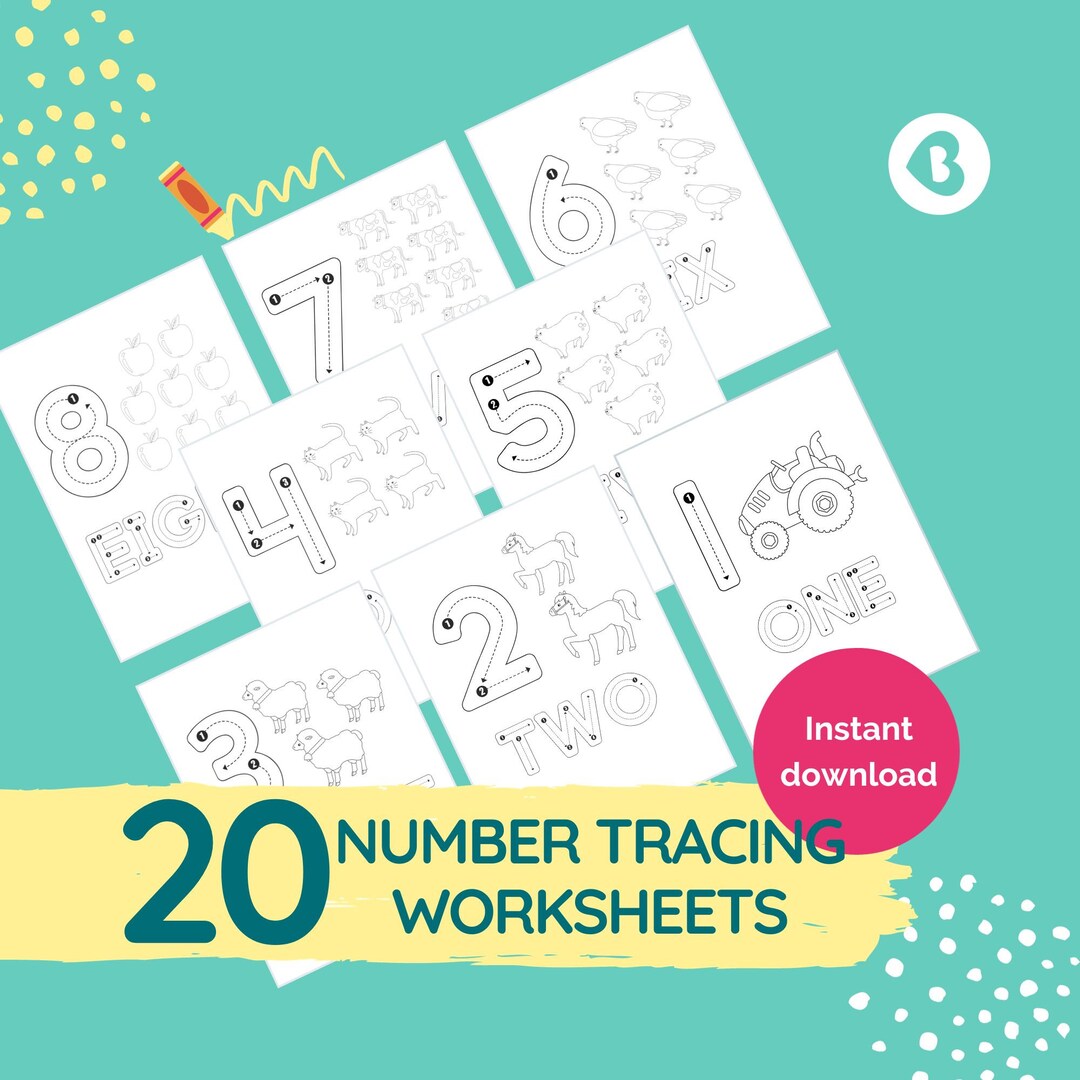 1-10 Number Tracing Worksheets, Tracing Numbers 20 Worksheets, Farm ...