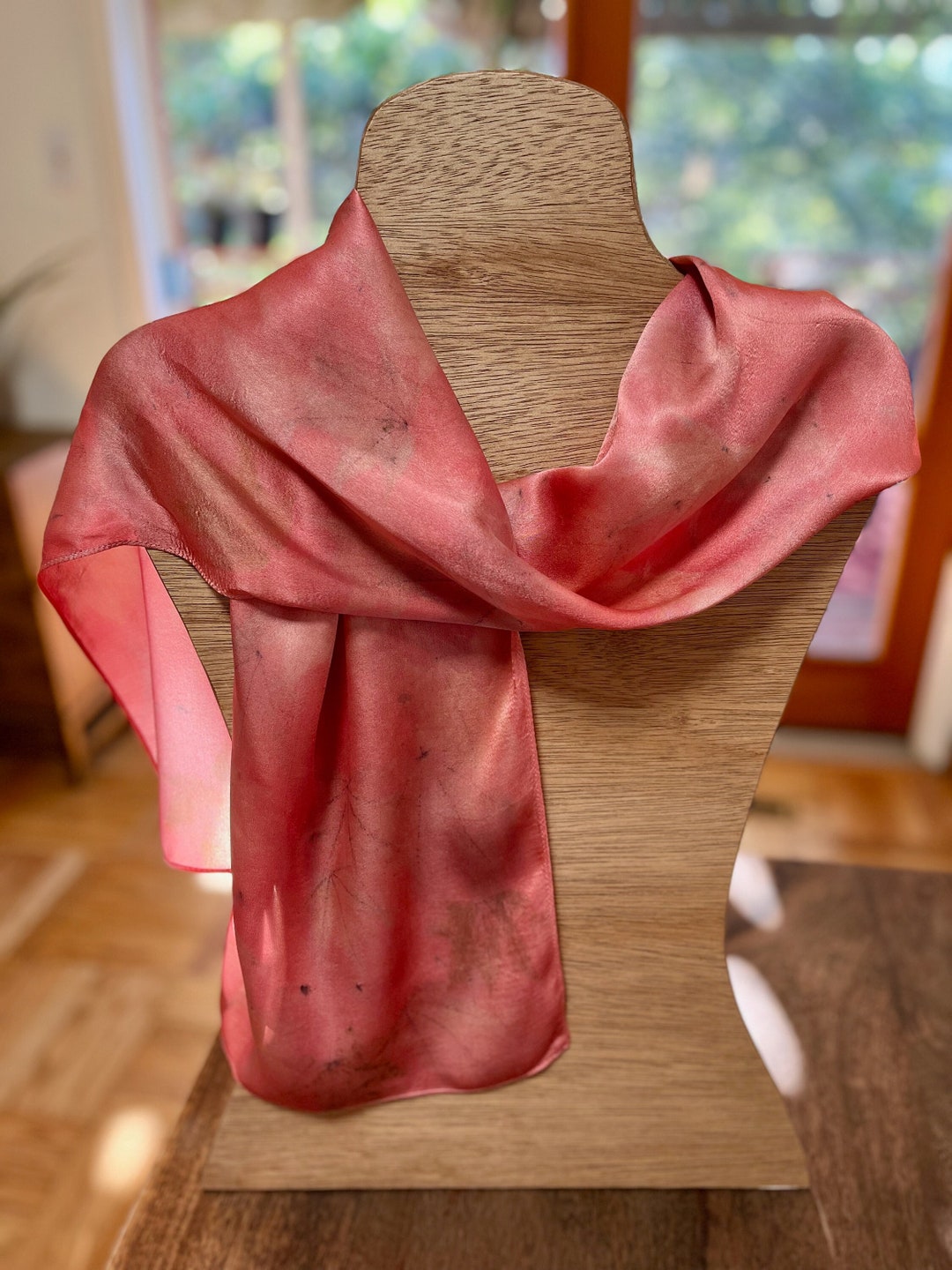Flower-dyed Large Silk Satin Scarf Dyed With Madder Root and - Etsy