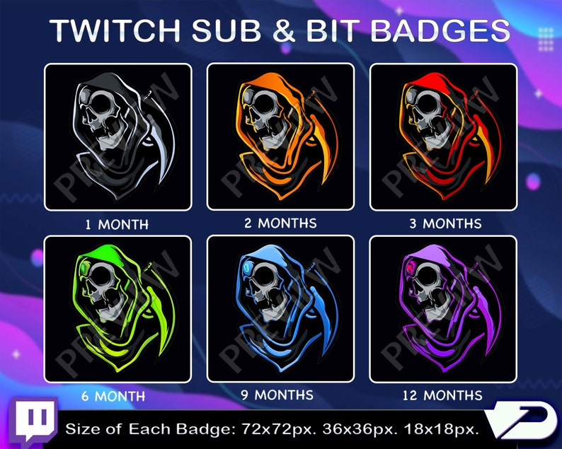 Reaper Sub Badges Twitch Kick Reaper Subscribers Loyalty Sub Bit Badges ...