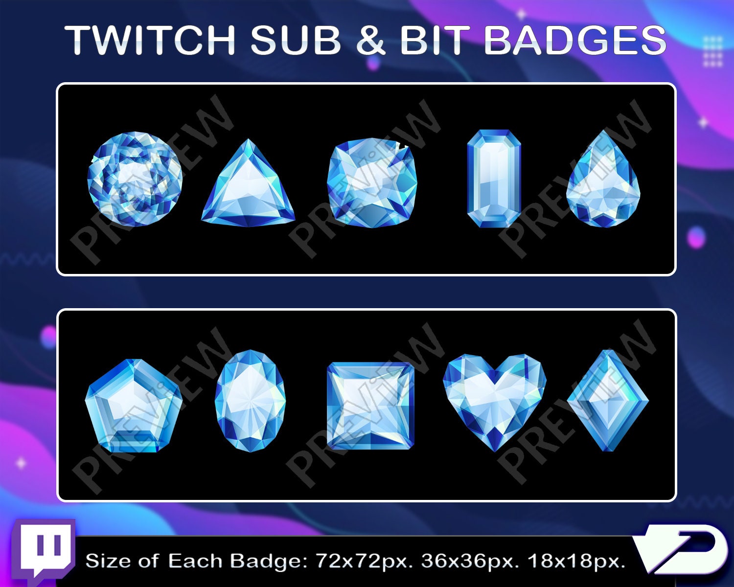 Twitch Kick Crystals Bit Badges Pack Subscribers Twitch Kick Cheer Chat ...