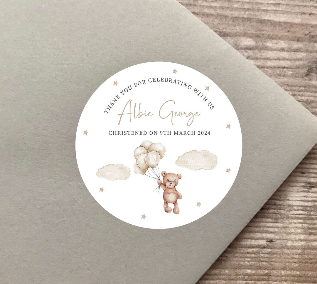 Teddy Theme Christening Day Stickers Thank You Stickers Beige Stickers ...