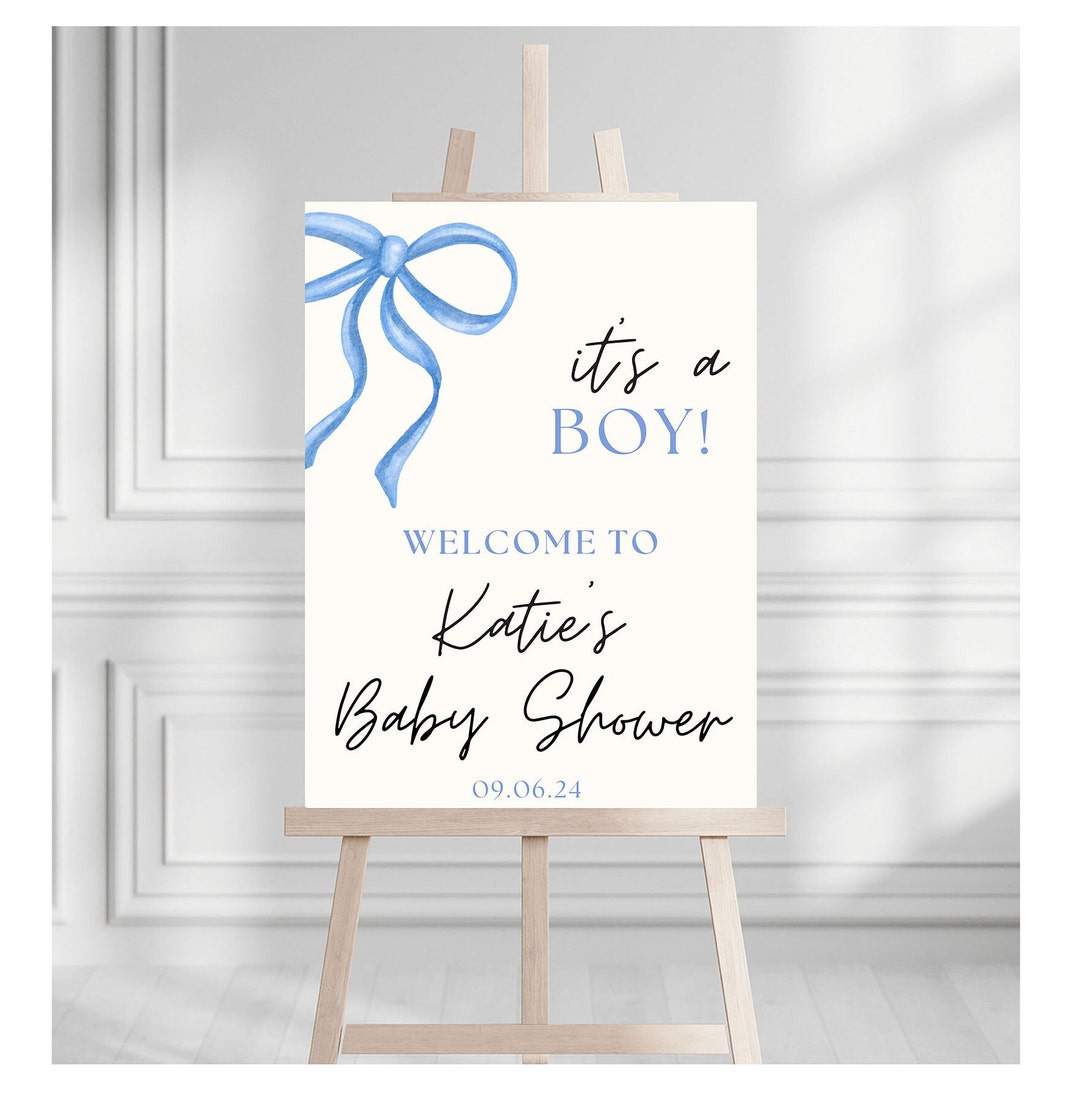 Boys Baby Shower Welcome Sign It's a Boy Sign Blue Bow Sign Party ...