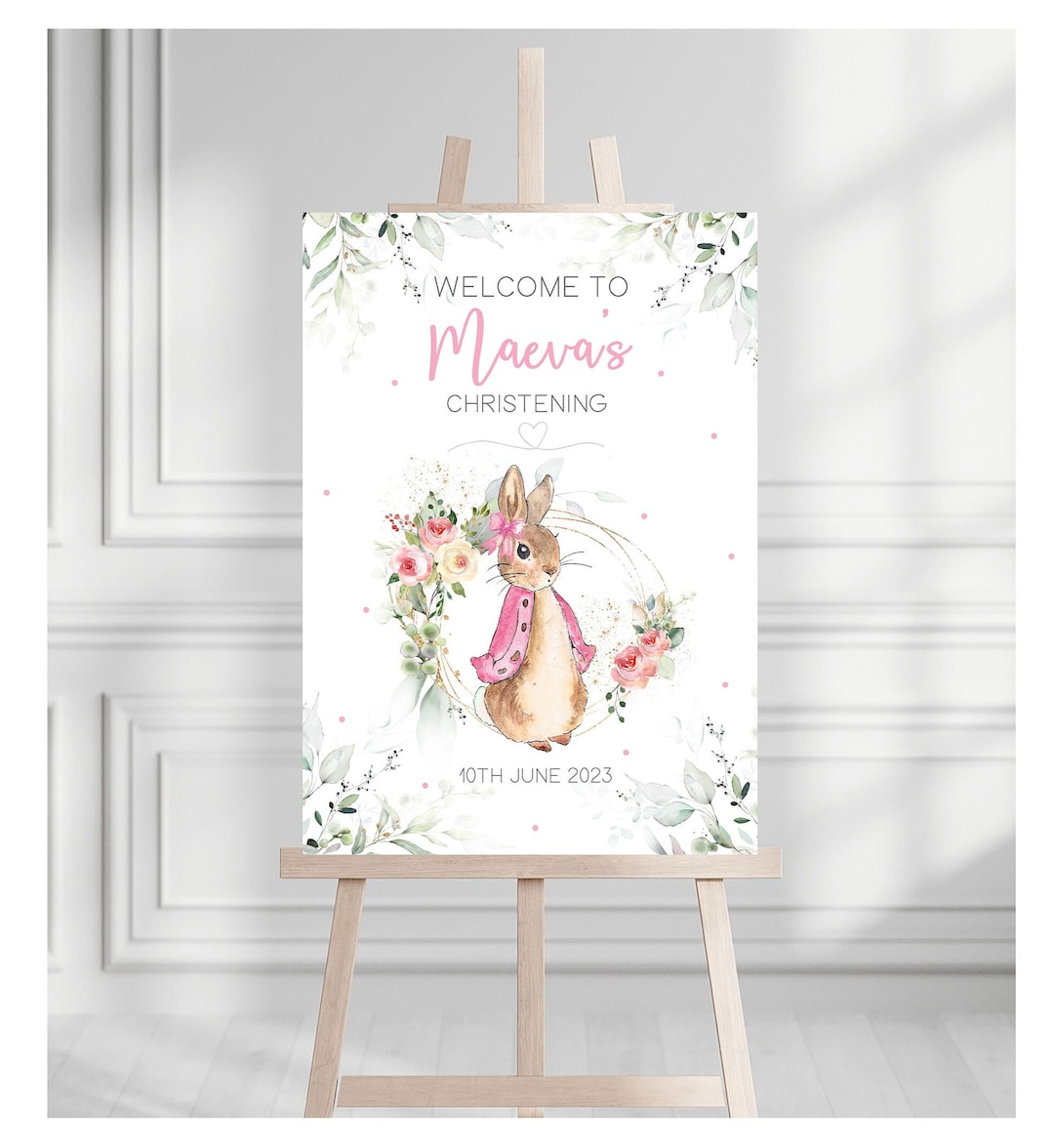 Flopsy Bunny Christening Welcome Sign | Personalised Pink Peter Rabbit ...