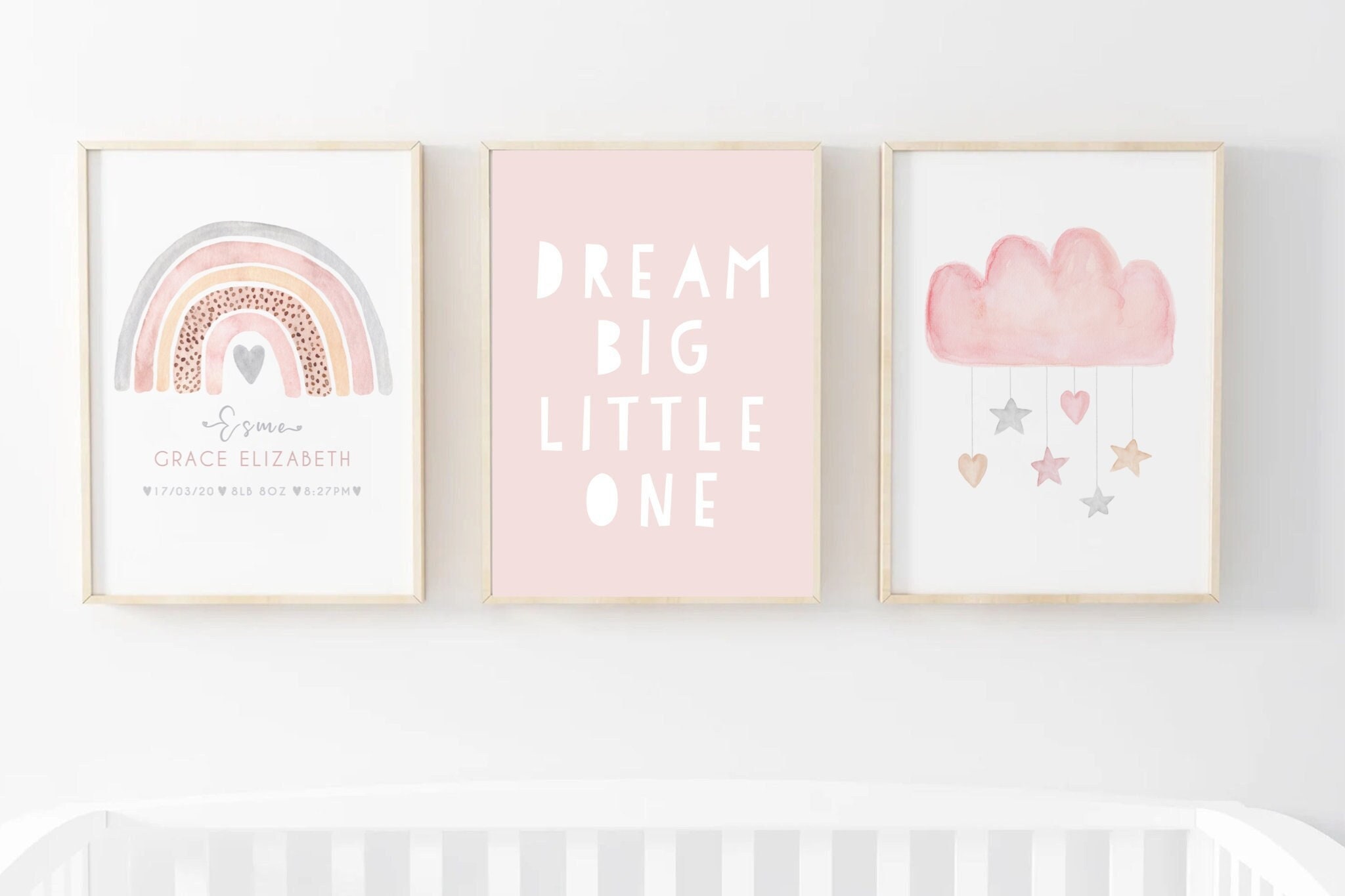 Set of 3 Personalised Watercolour Name Pink Rainbow Cloud - Etsy