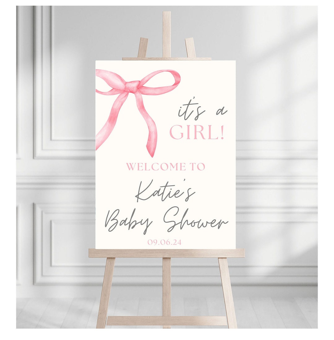 Girls Baby Shower Welcome Sign | It's a Girl Sign | Pink Bow Sign ...