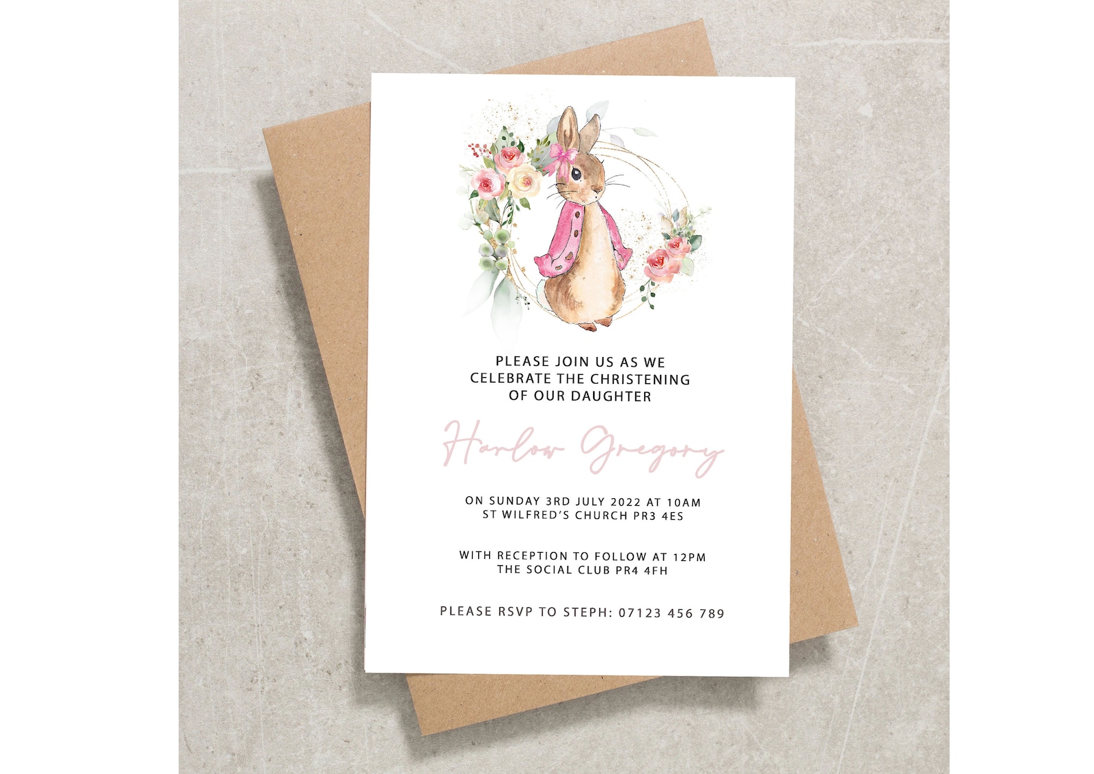 Peter Rabbit Flopsy Bunny Christening Invitation Printed - Etsy