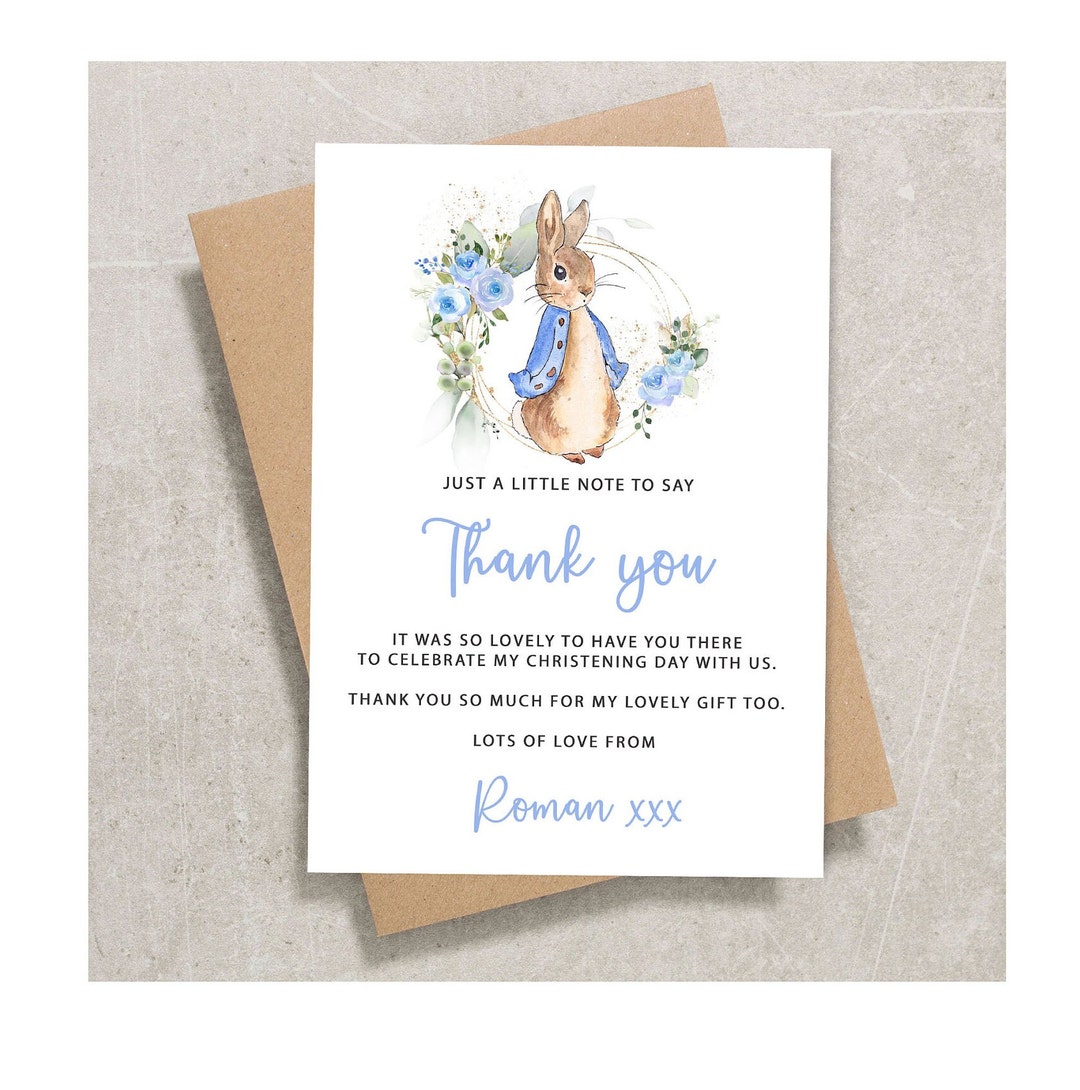 Boys Peter Rabbit Christening Thank You Cards | Boys Printed Thank You ...