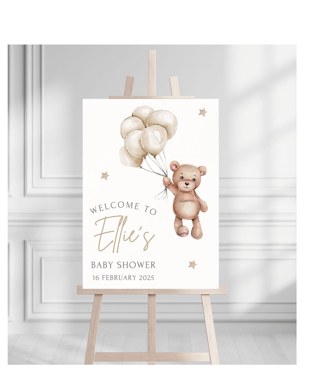 Letrero de bienvenida para baby shower con temática de osito de peluche ...