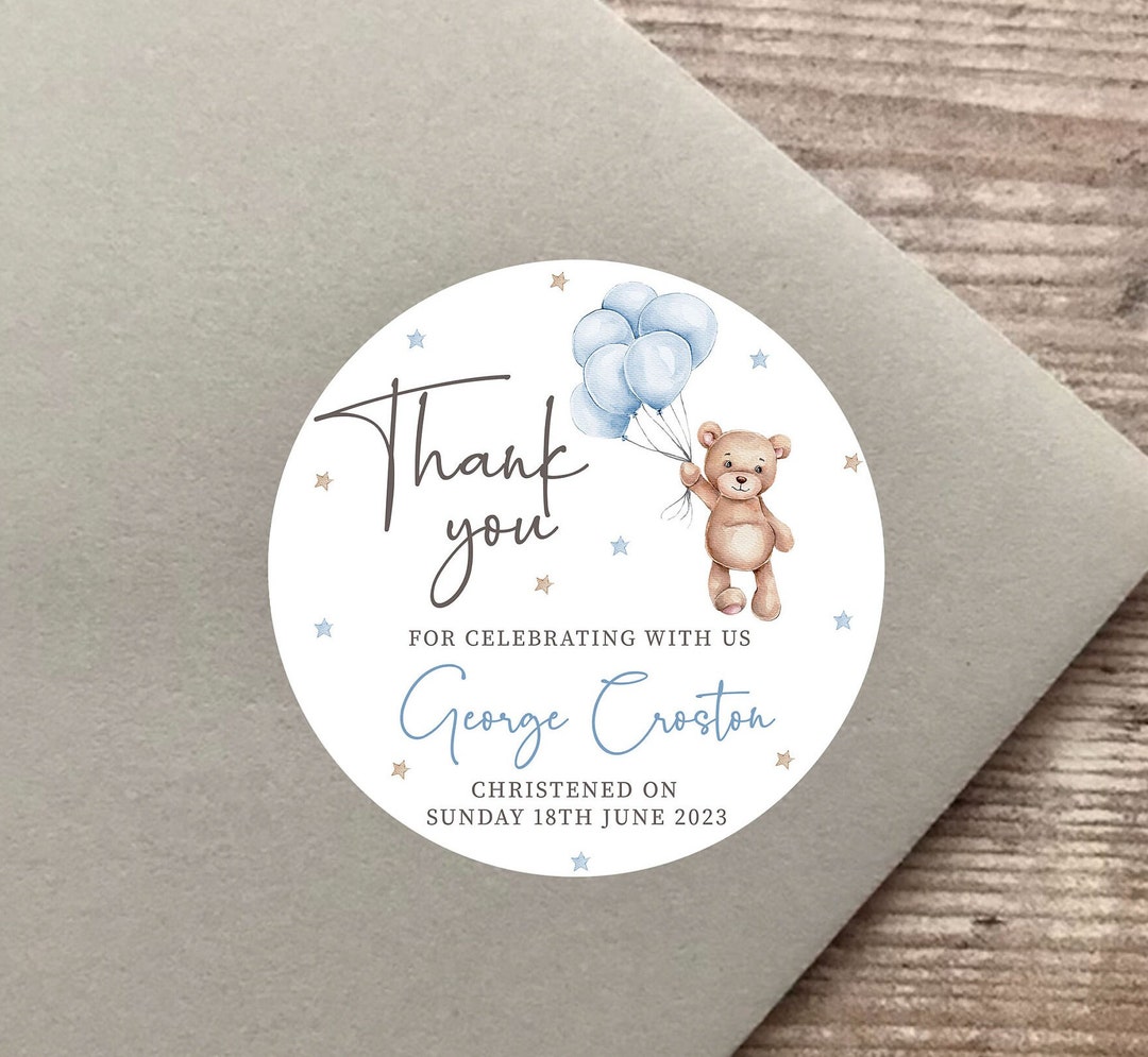 Teddy Theme Christening Day Stickers Thank You Stickers Baby Boy ...