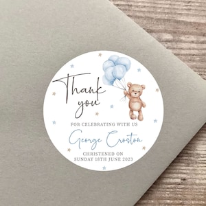 Teddy Theme Christening Day Stickers Thank You Stickers Baby Boy ...