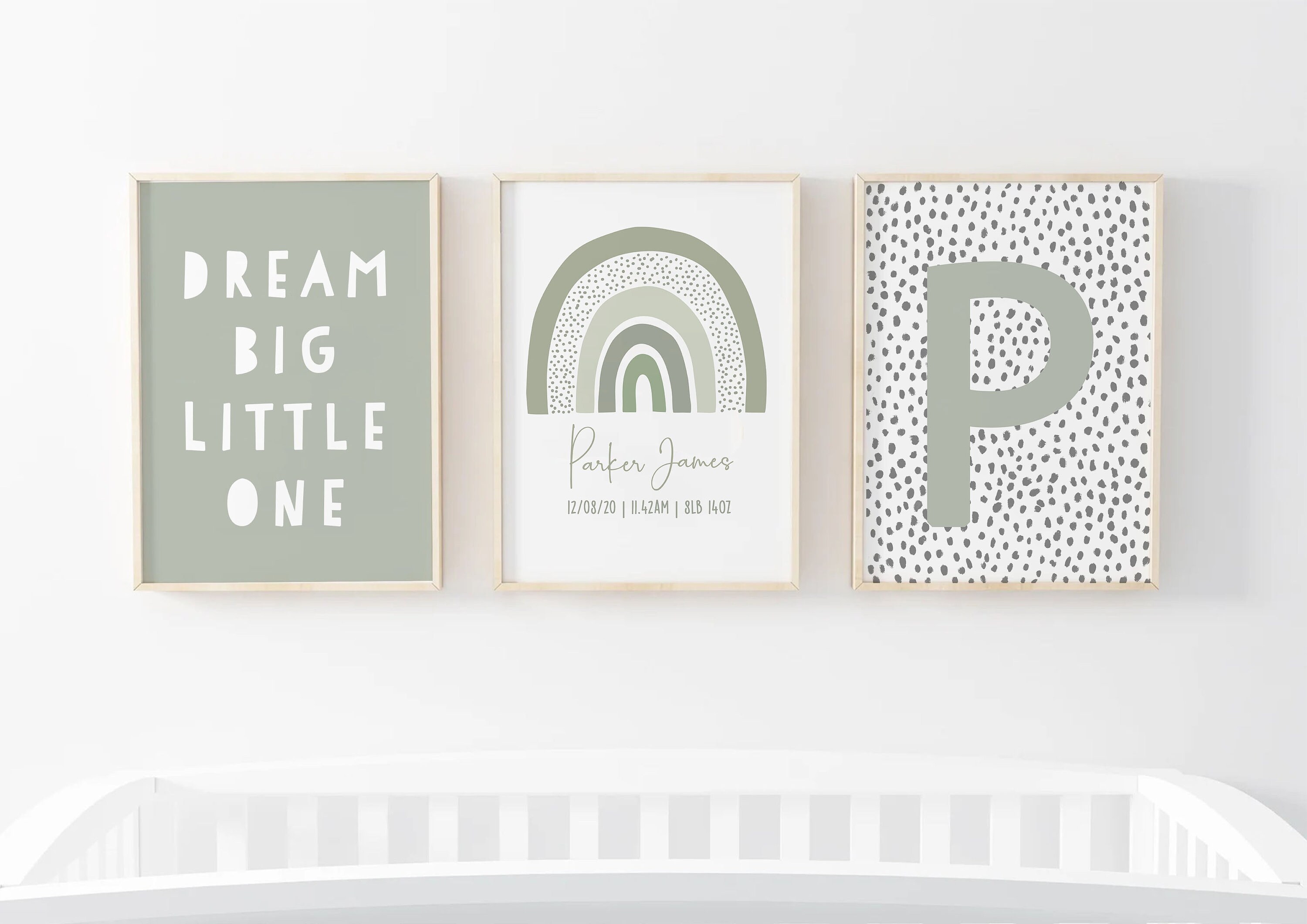Personalised Sage Green Rainbow Prints Nursery Baby Rainbow - Etsy UK