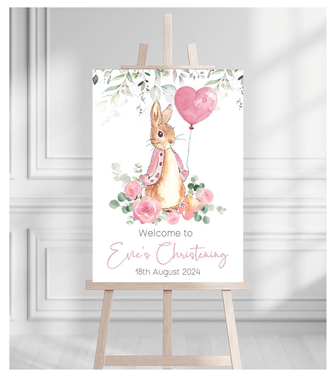 Flopsy Bunny Christening Welcome Sign | Personalised Pink Peter Rabbit ...