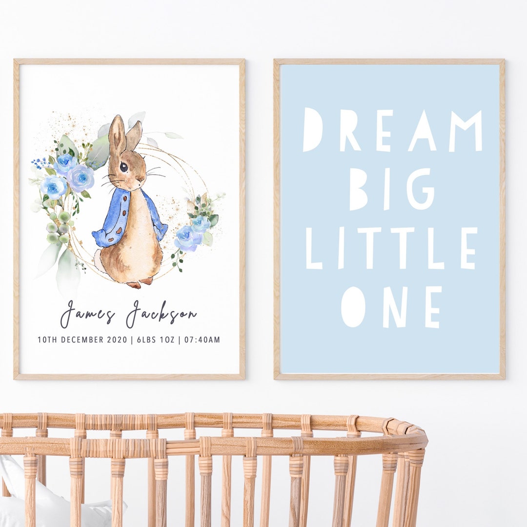 Set of Two Peter Rabbit Personalised Flopsy Rabbit Baby Boys Nursery ...