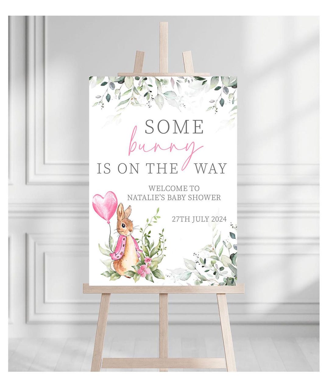 Pink Flopsy Bunny Baby Shower Welcome Sign | Some Bunny is on Their Way ...