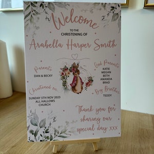 Flopsy Bunny Christening Welcome Sign | Personalised Pink Peter Rabbit ...