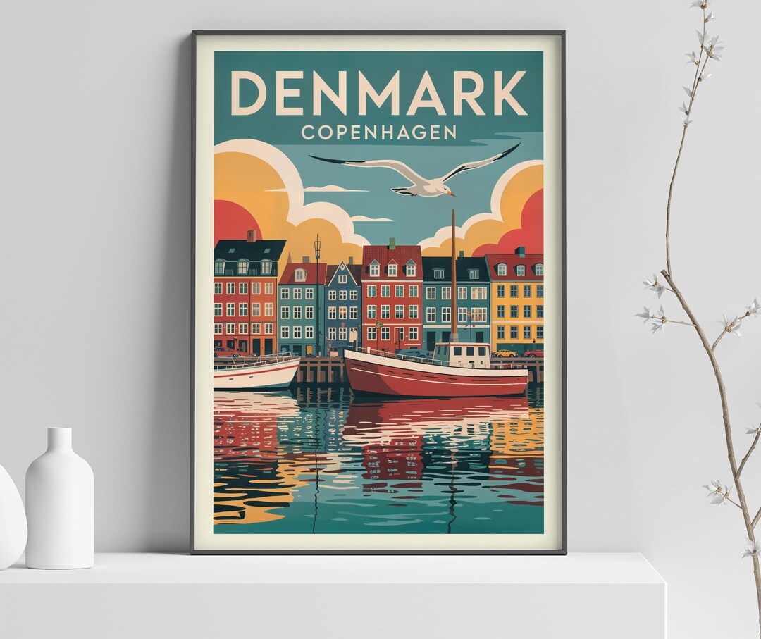 Denmark Copenhagen Vintage Travel Poster Print | Copenhagen Art Print ...