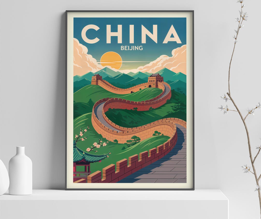 Great Wall of China Vintage Travel Poster Print, Beijing China Wall Art ...