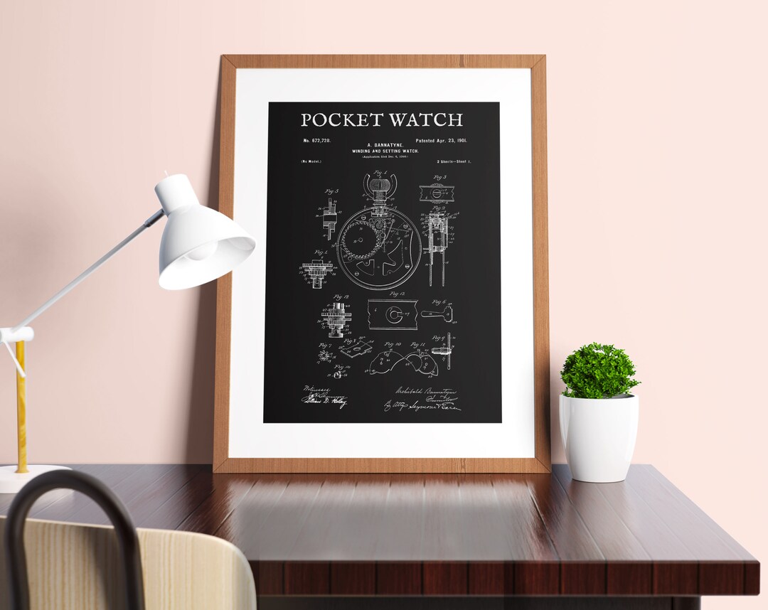 Pocket Watch Patent Print Black Poster Watch Poster Print - Etsy