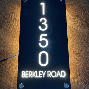 Custom Illuminated LED House Sign Modern , LED House Number, Vertical ...