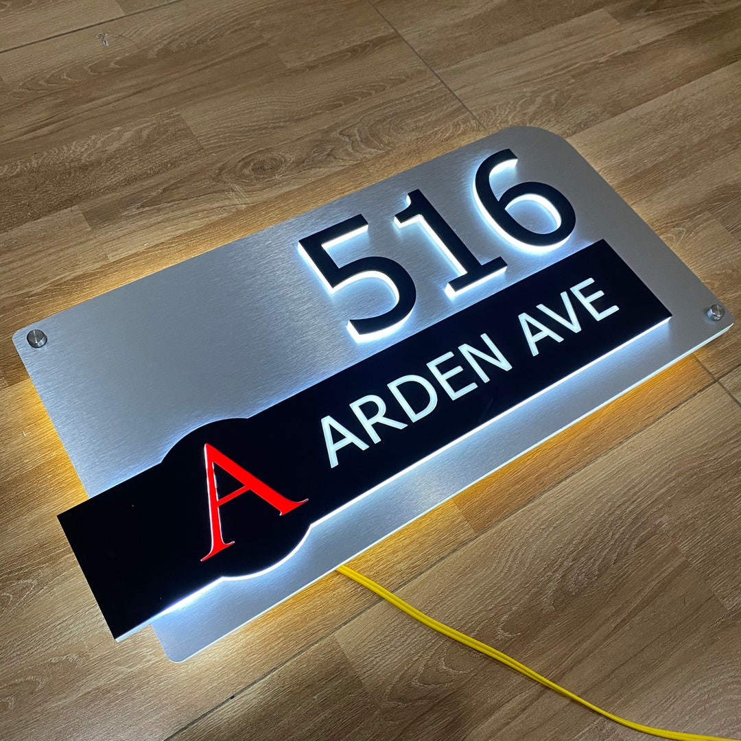 Custom LED House Number, LED, Lighted Background, Vertical Address ...