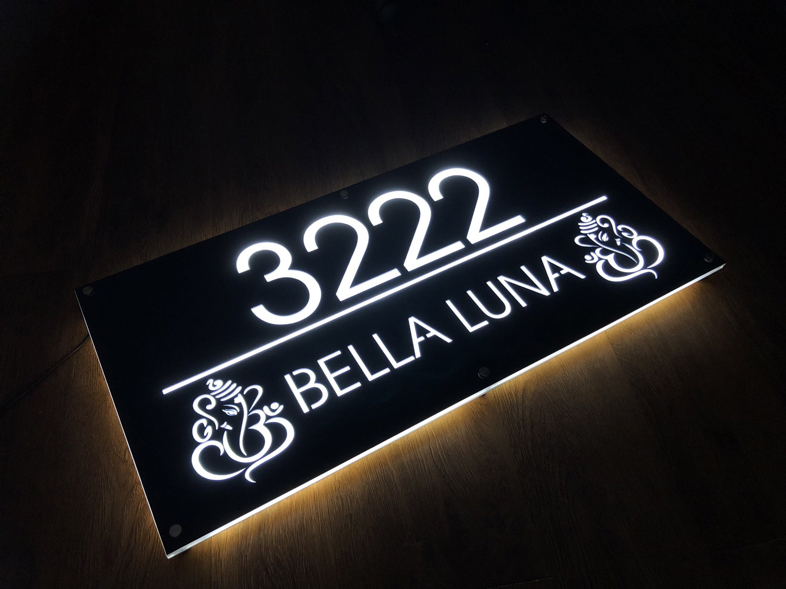 Custom Illuminated LED House Sign Modern , LED House Number, Vertical ...