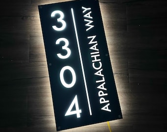 Custom Illuminated LED House Sign Modern , LED House Number, Vertical ...