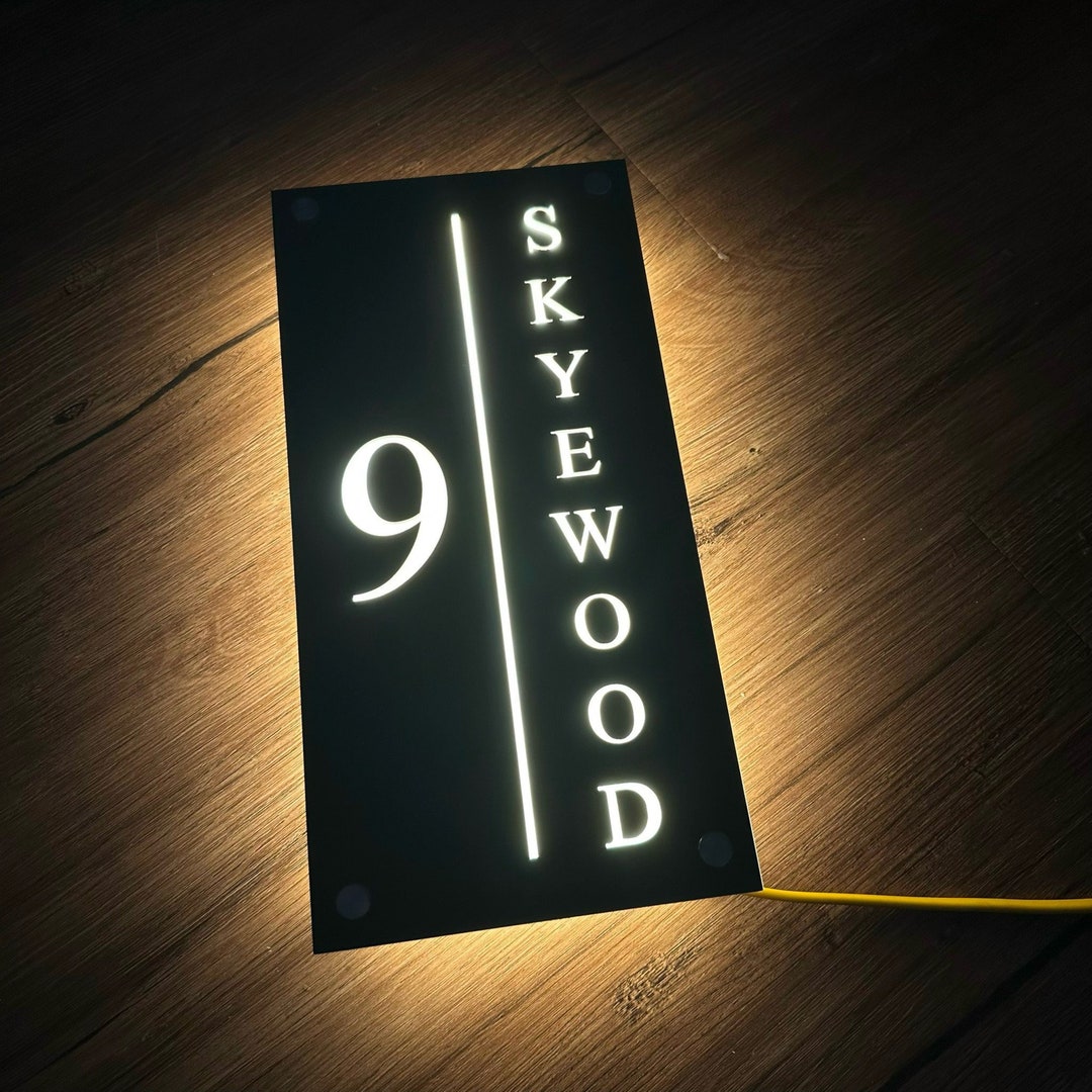 Custom Illuminated LED House Sign Modern , LED House Number, Vertical ...