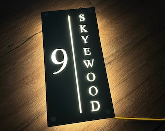 Custom Illuminated LED House Sign Modern , LED House Number, Vertical ...