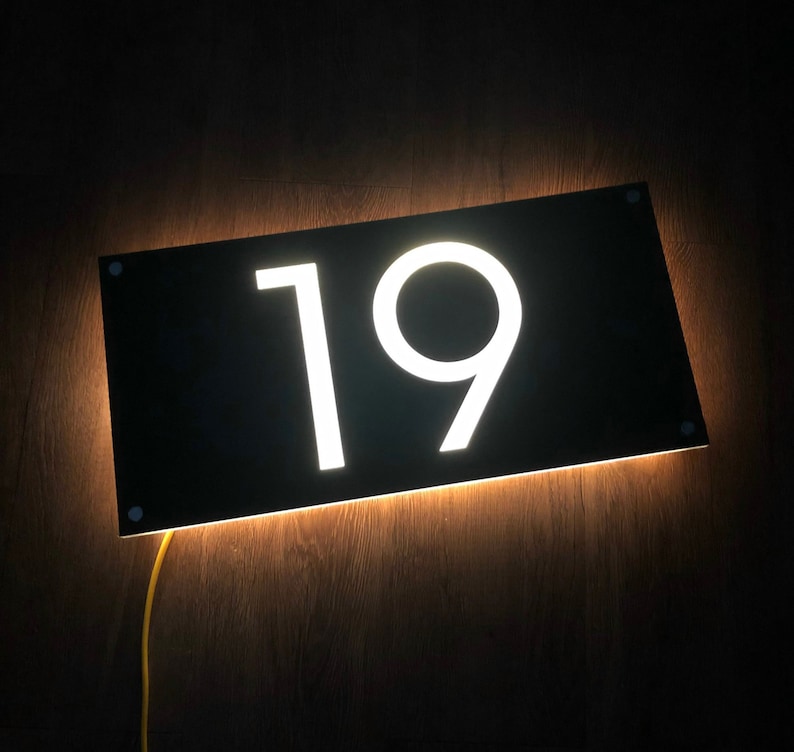 Custom Illuminated LED House Sign Modern , LED House Number, Vertical ...